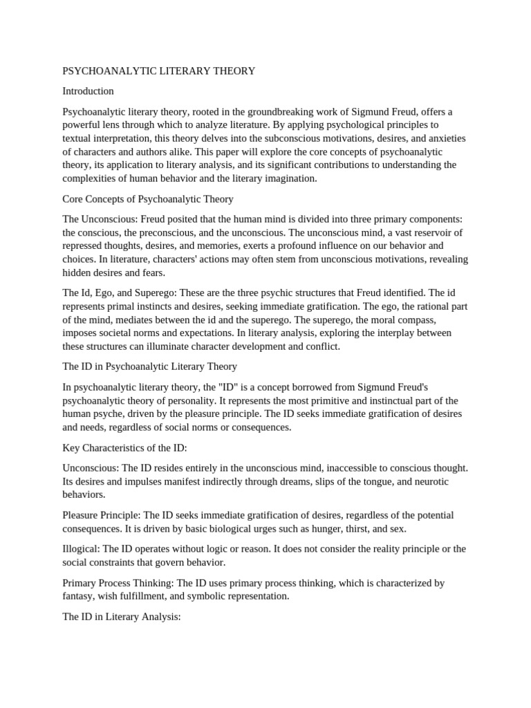 Psychoanalytic Literary Theory | PDF | Psychoanalysis | Unconscious Mind