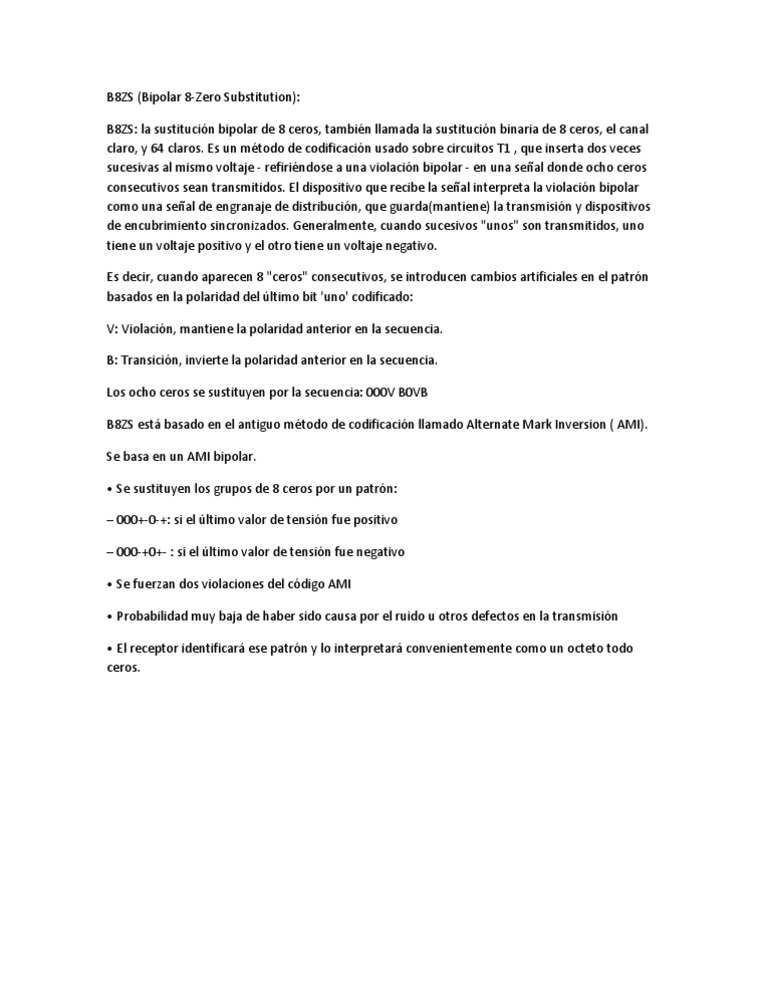 B8ZS: Codificación Bipolar de 8 Ceros | PDF