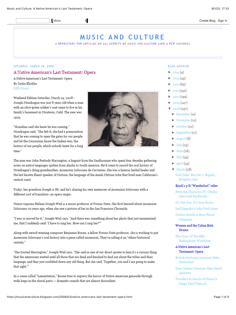 Native American Opera: Ascencion's Story | PDF
