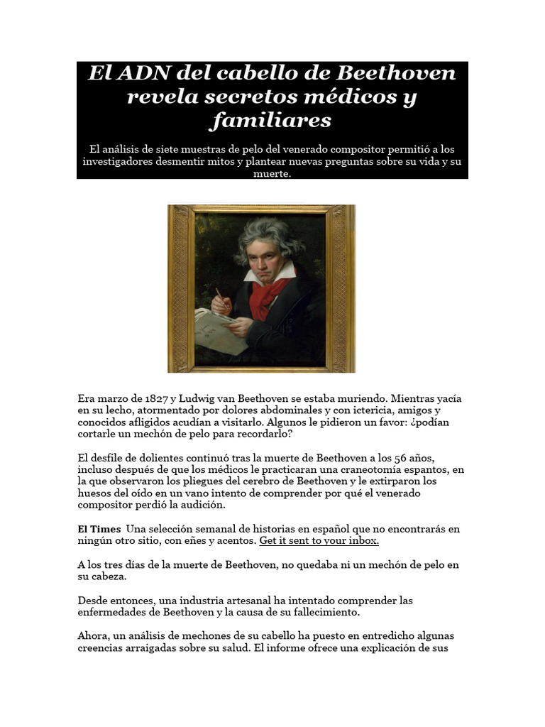 El ADN Del Cabello de Beethoven Revela Secretos Médicos y Familiares ...