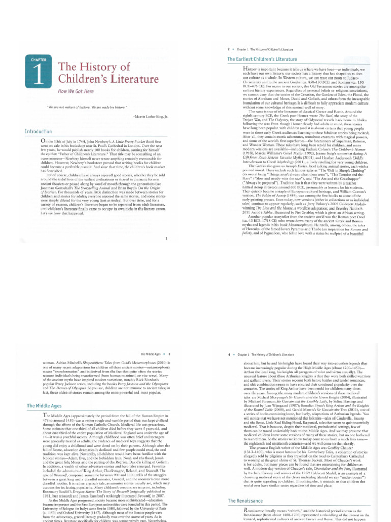 The History of Children's Lit - Chapter 1 | PDF