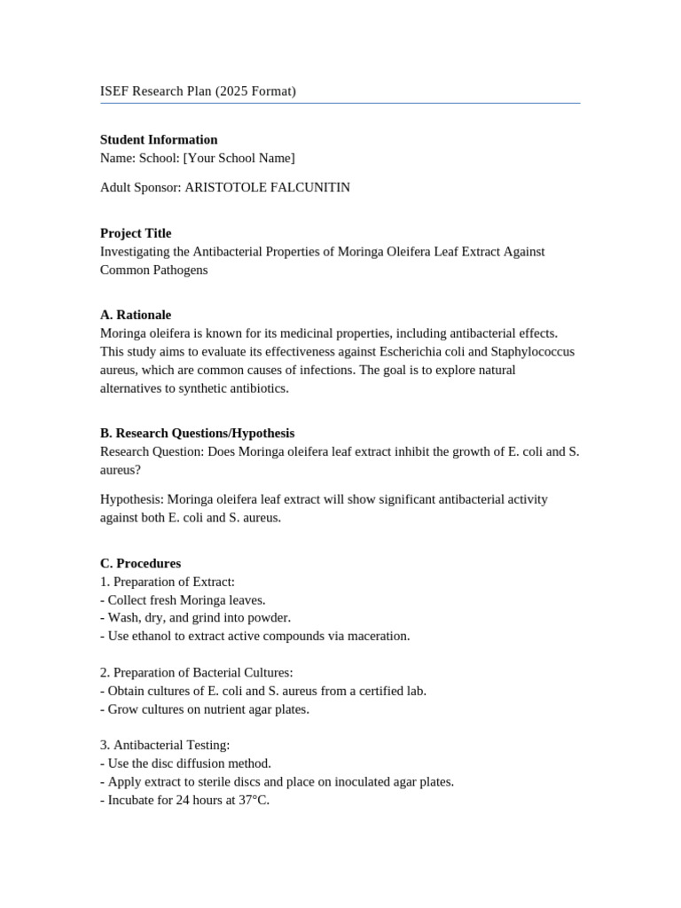 Isef Research Plan Sample Format Pdf