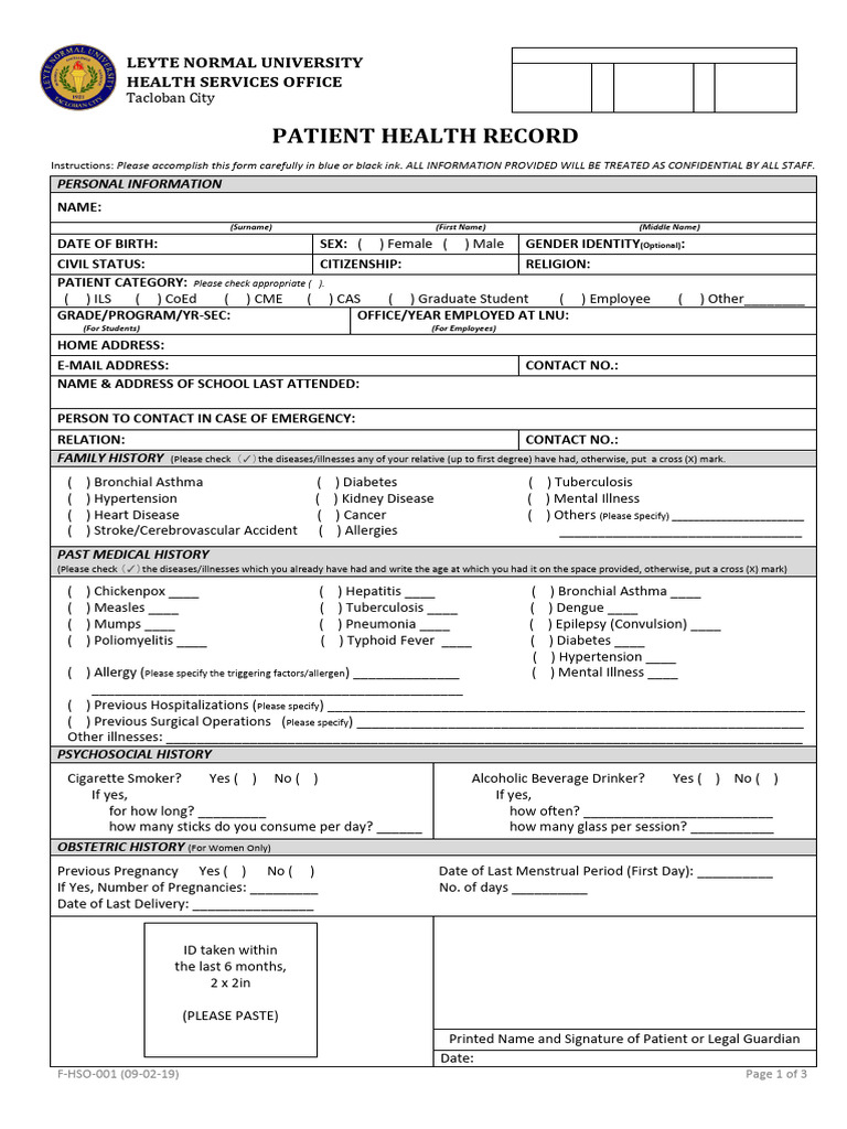 Leyte Normal University Health Form | PDF | Medical Specialties ...
