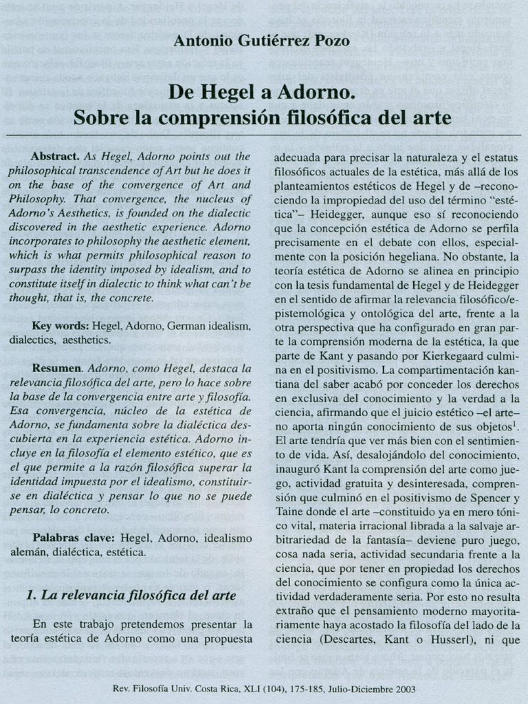 De Hegel A Adorno. Sobre La Comprención Filosófica Del Arte | PDF ...