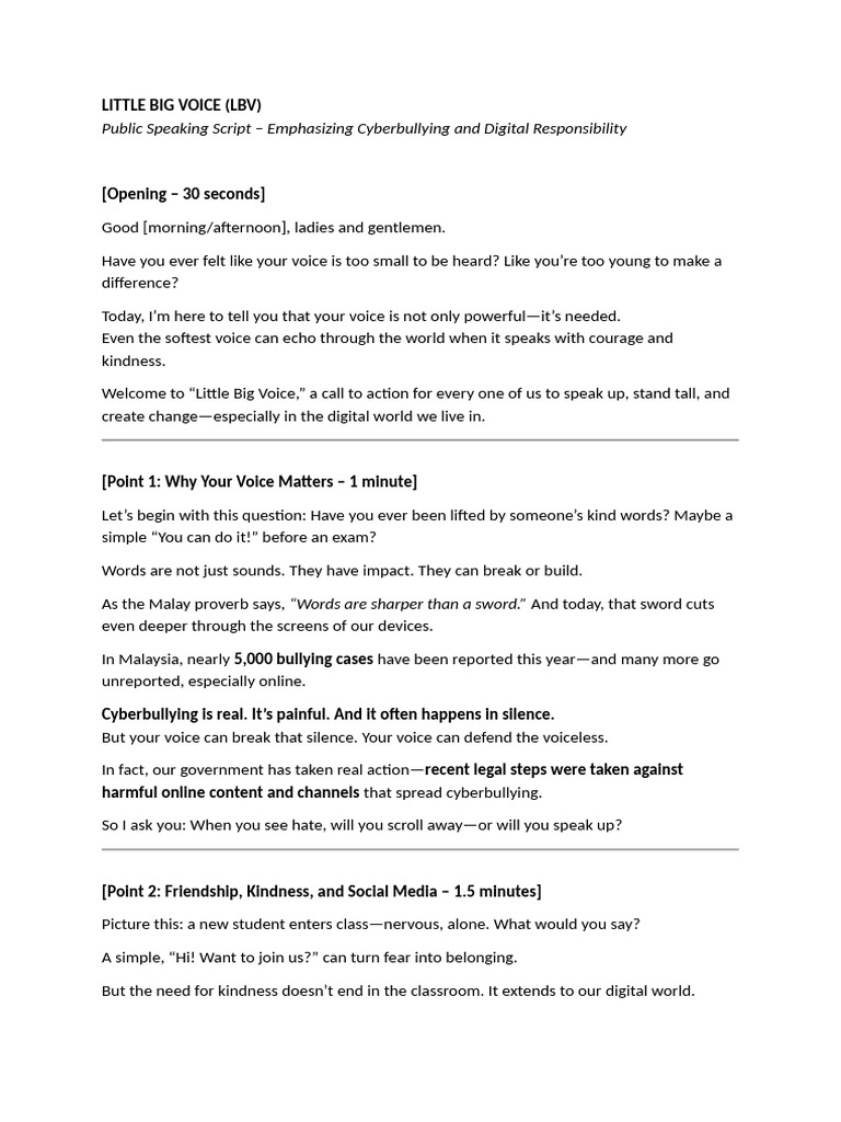 Little Big Voice Against Cyberbullying | PDF | Cyberbullying | Injustice