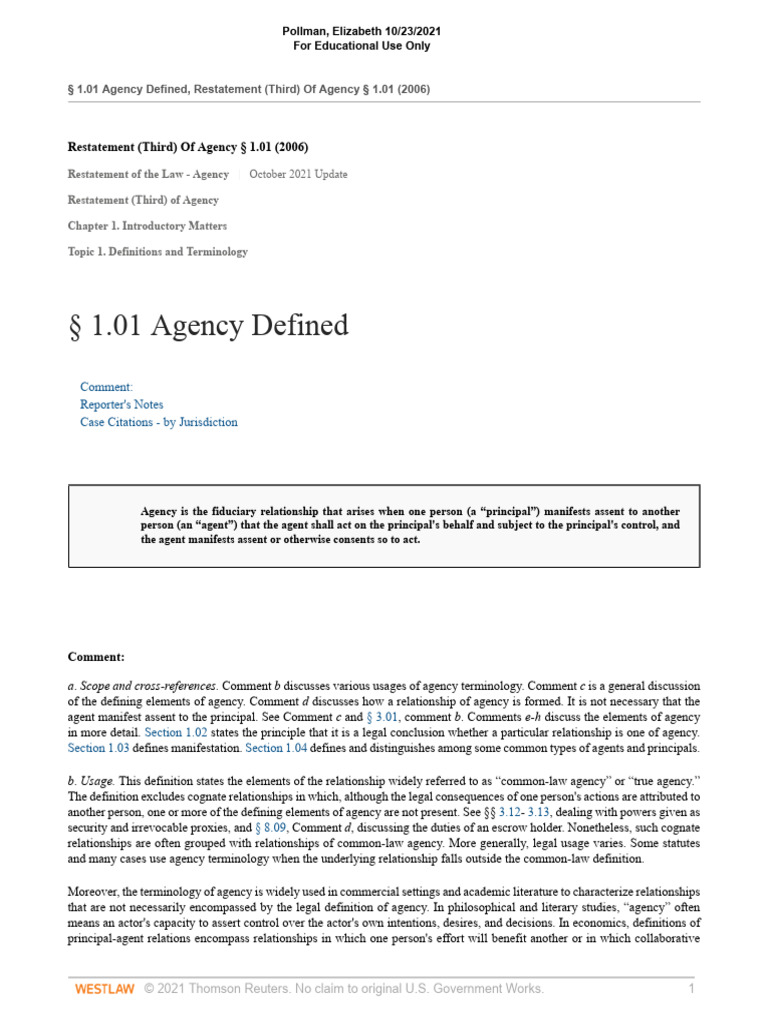 Definition of Agency in Law | PDF | Law Of Agency | Fiduciary