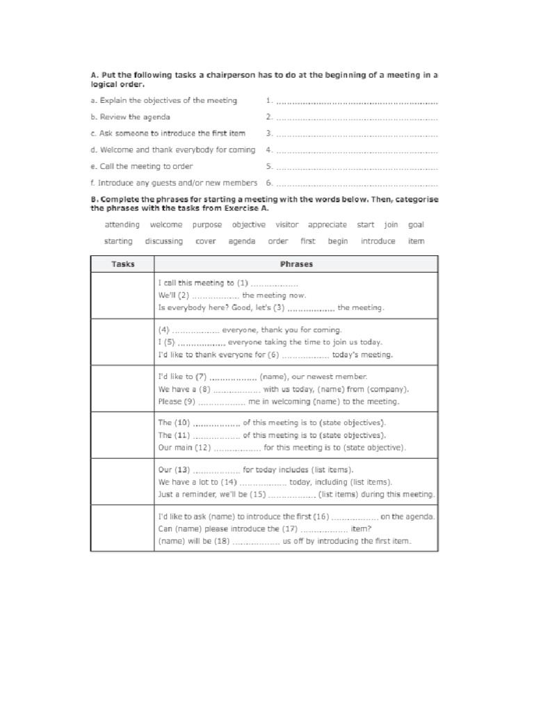 Meeting Worksheet | PDF