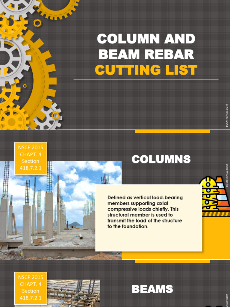 Column and Beam Rebar Cutting List | PDF | Beam (Structure) | Column