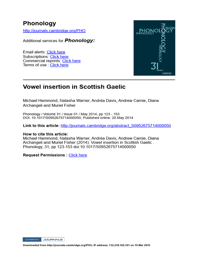 ''Vowel Insertion in Scottish Gaelic'' (2014) | PDF | Syllable | Vowel