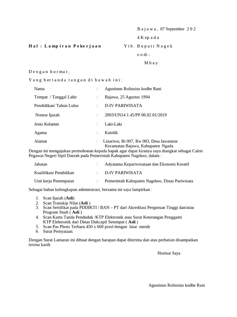 Surat Lamaran Libe | PDF