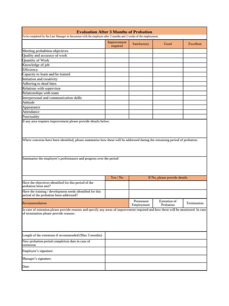 Probation Evaluation Form Template | PDF