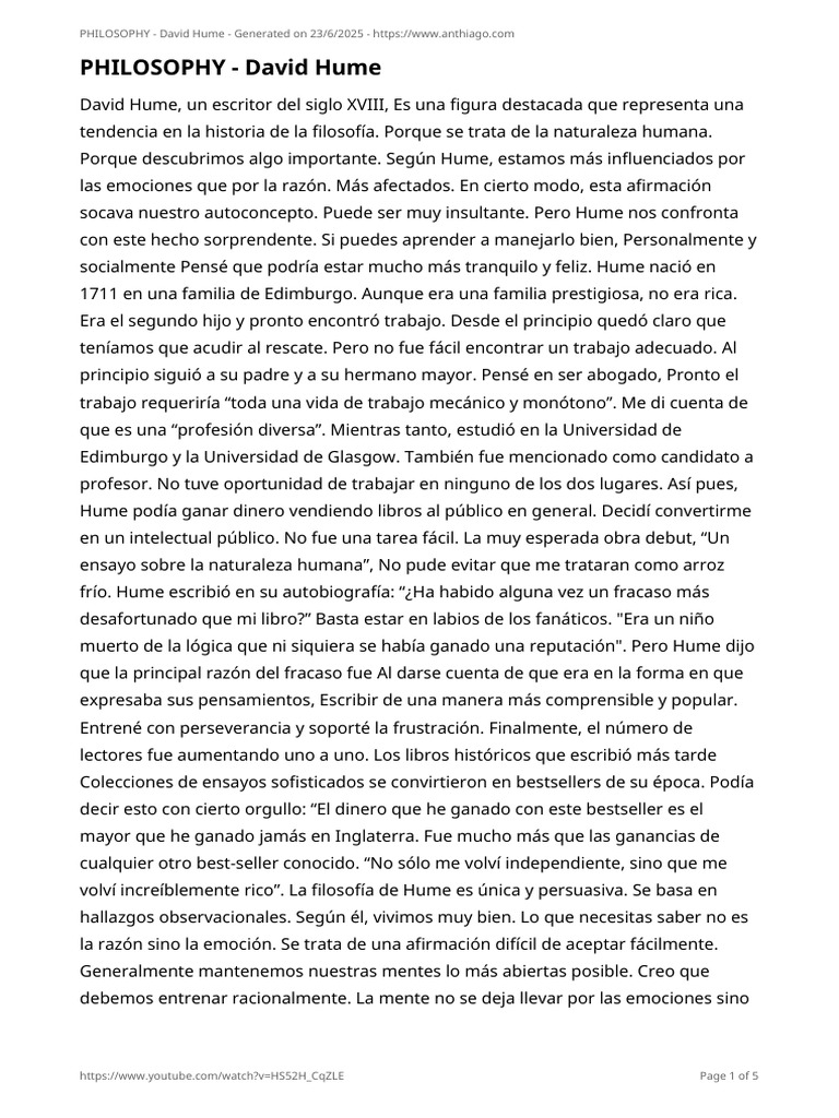 La Filosofía de David Hume: Emoción vs. Razón | PDF | David Hume | Razón