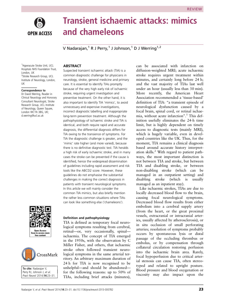 Transient Ischaemic Attacks: Mimics and Chameleons | PDF | Stroke | Migraine