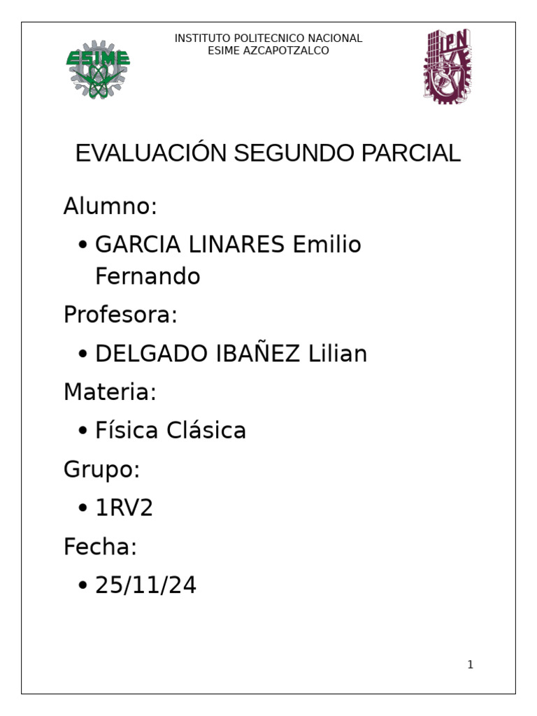 Evaluación Segundo Parcial | PDF | Mecanica clasica | Cambio