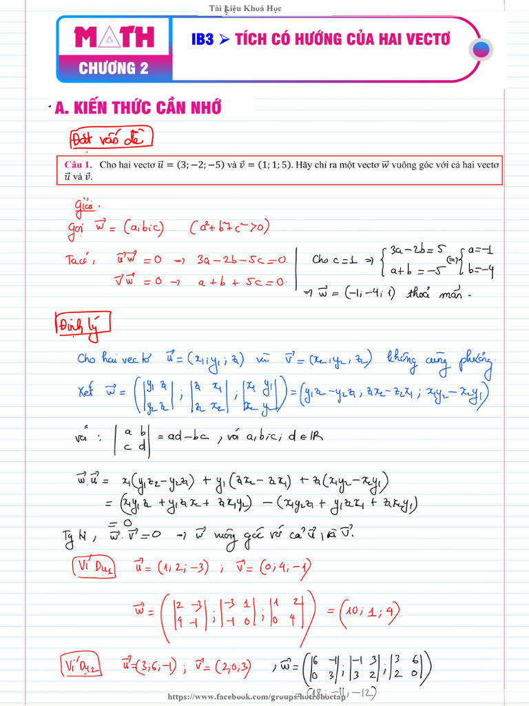 IB3 Viết Tay - IB3 - Tích Có Hướng Của Hai Vecto | PDF