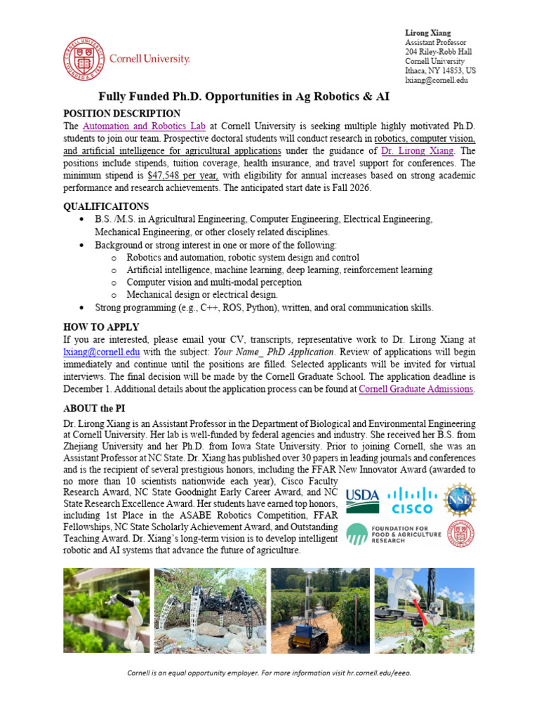 Fully Funded Ph.D. Opportunities in Ag Robotics & AI | PDF | Doctor Of Philosophy | Robotics