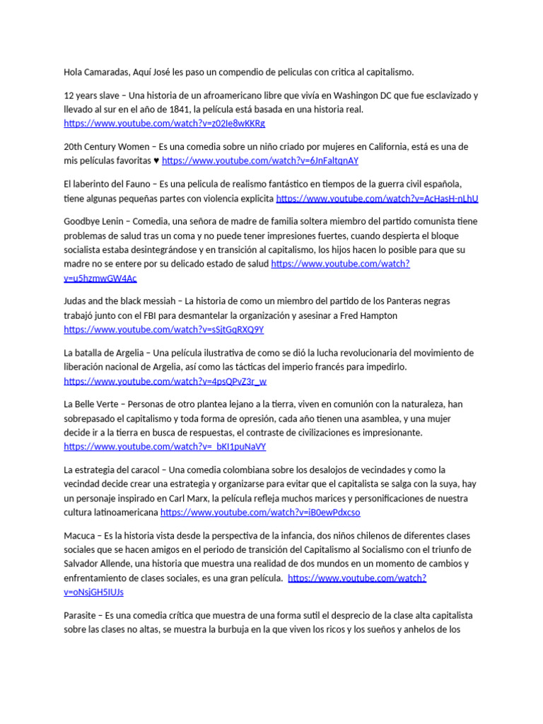 Películas Antisistema Recomendadas | PDF