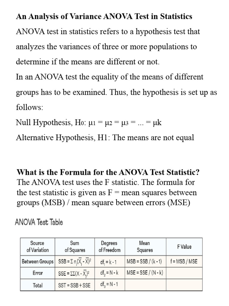ANOVA Test Explained: One Way Analysis | PDF | Analysis Of Variance ...