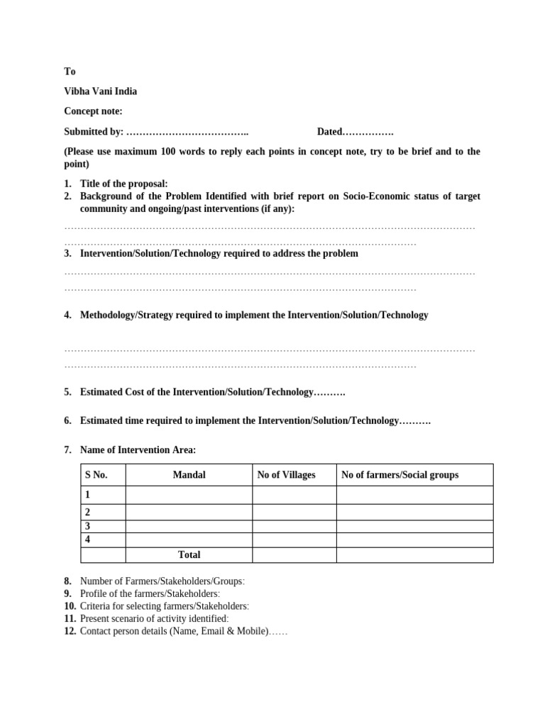 Final - Concept Note and Profile Template - Draft | PDF