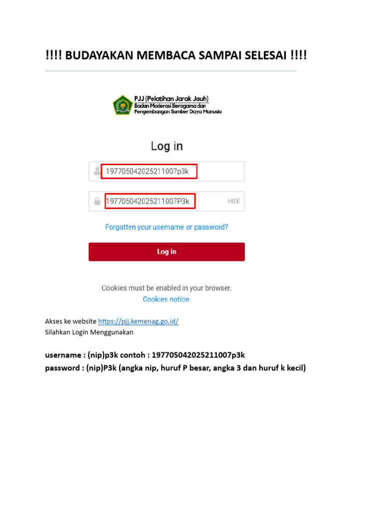 Panduan Login LMS PJJ Kemenag (MOOC PPPK) | PDF