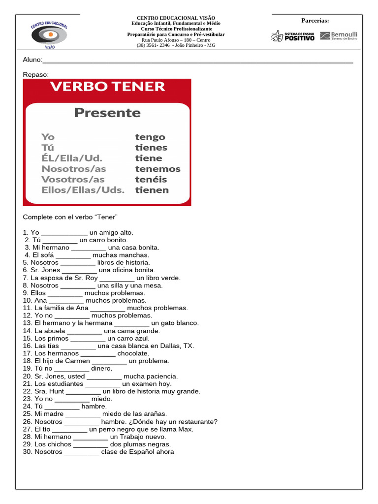Ejercicios de Verbo "Tener" en Español | PDF