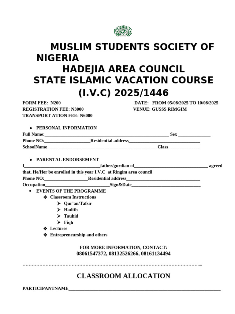 MSSN STP Form-1 | PDF
