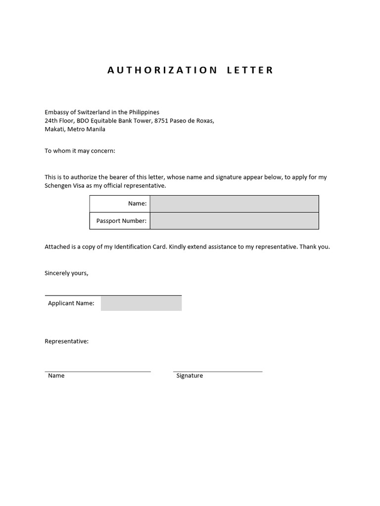 Visa Apply Via Representative Authorization Letter - To File | PDF