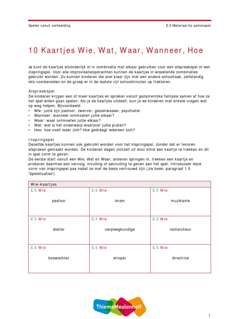 10 Kaartjes PDF Wie Wat Waar Drama | PDF