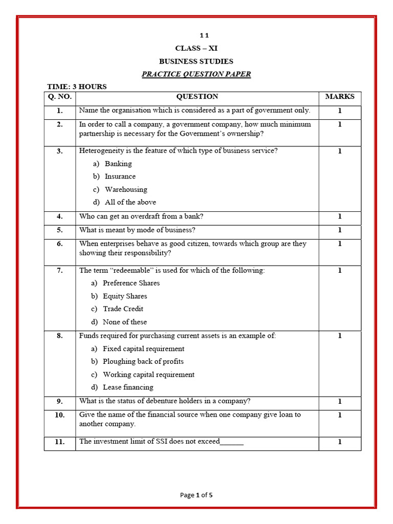 Class 11 BST Practice Paper | PDF | Entrepreneurship | Intellectual Property