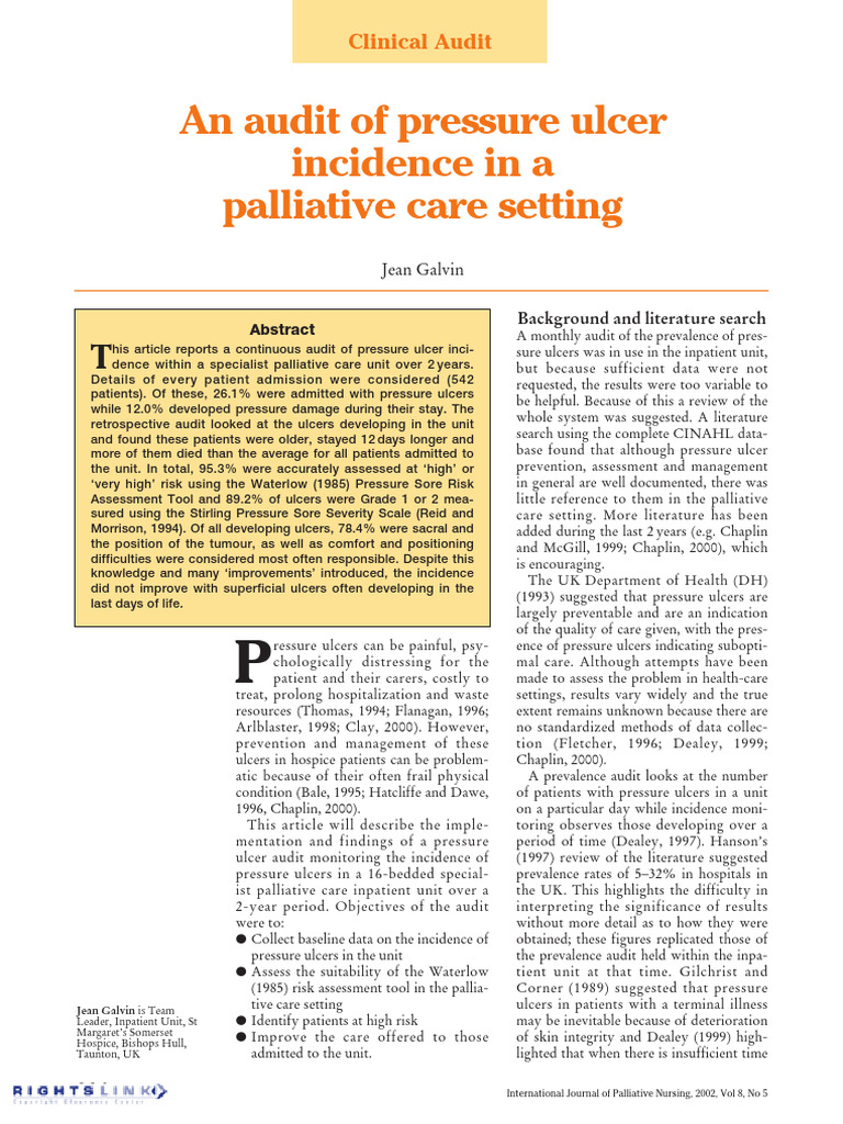 An Audit of Pressure Ulcer Incidence in A Palliative Care Setting | PDF ...