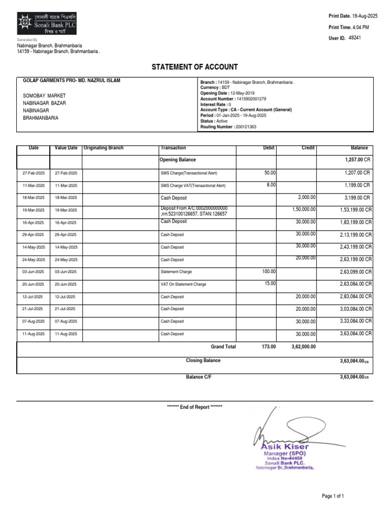 Samiul Bank Statement Update - 20250821 - 142949 - 0000 | PDF | Deposit ...
