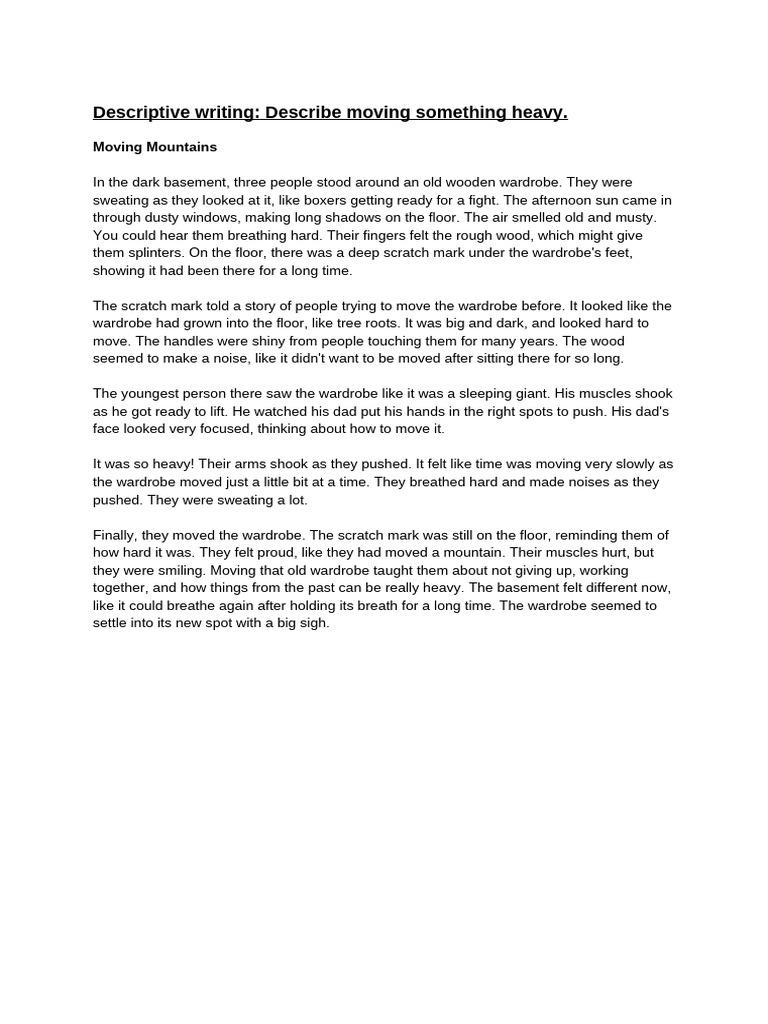 Descriptive Writing - Describe Moving Something Heavy. | PDF