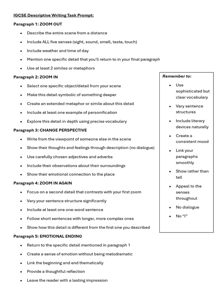 IGCSE Descriptive Writing Guide | PDF