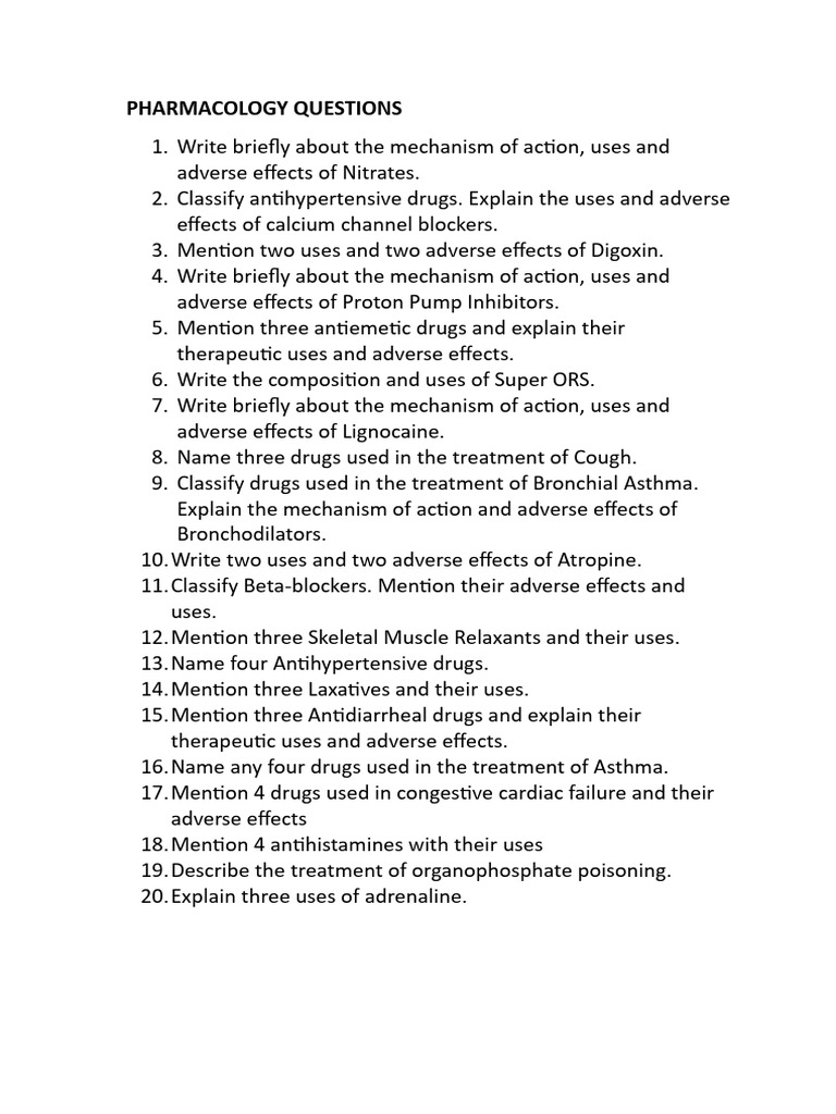 Pharmacology Questions | PDF