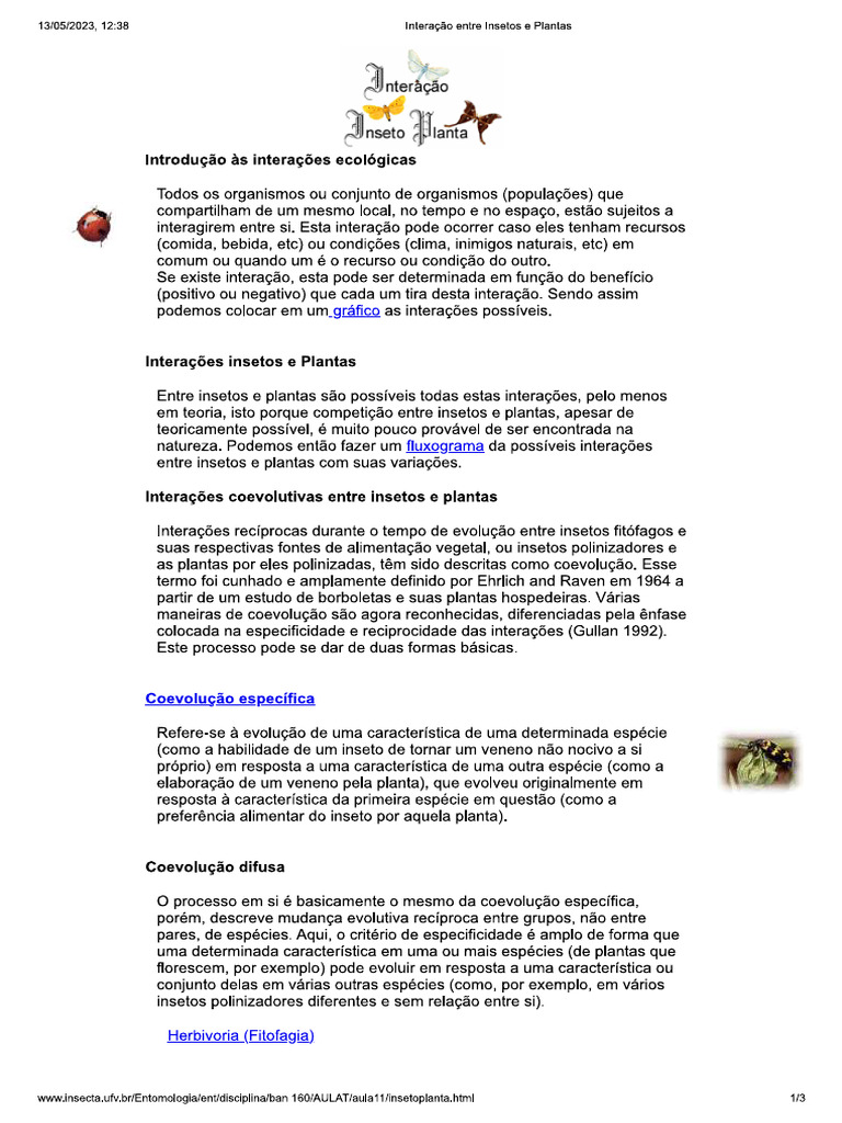 Introdução Às Interações Ecológicas | PDF