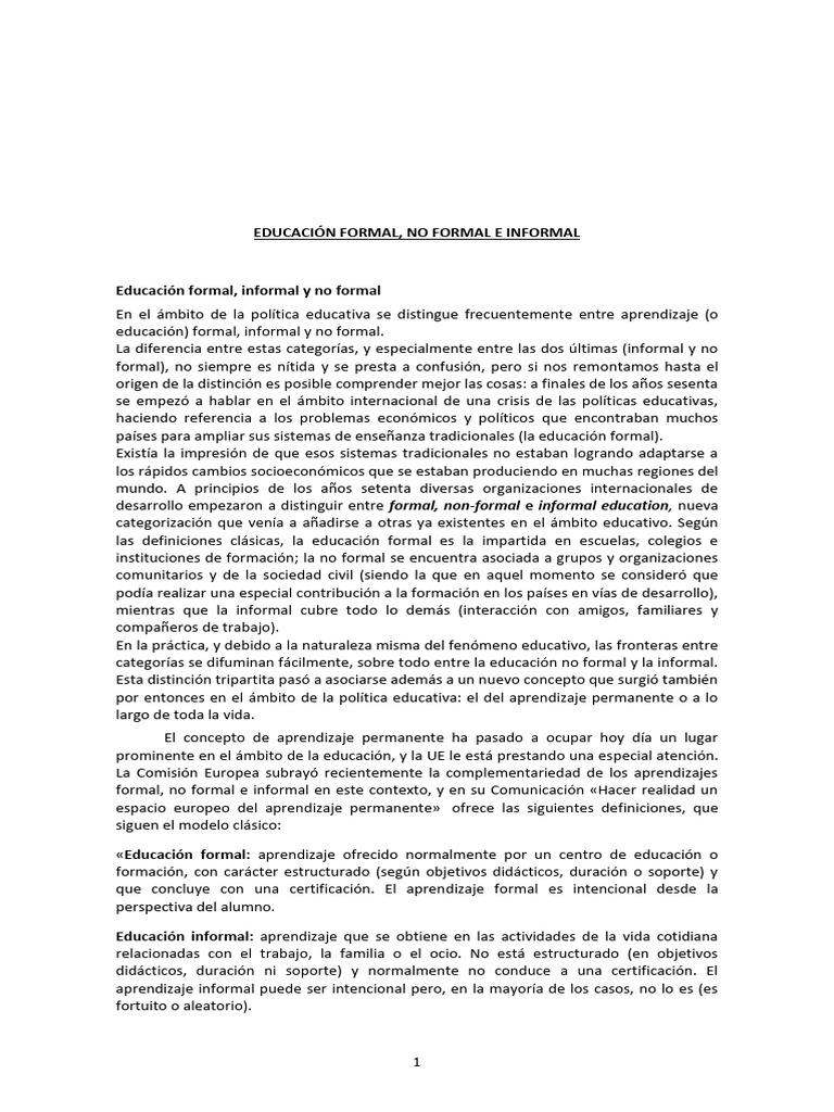 Tipos de Educación: Formal, No Formal e Informal | PDF | Aprendizaje ...