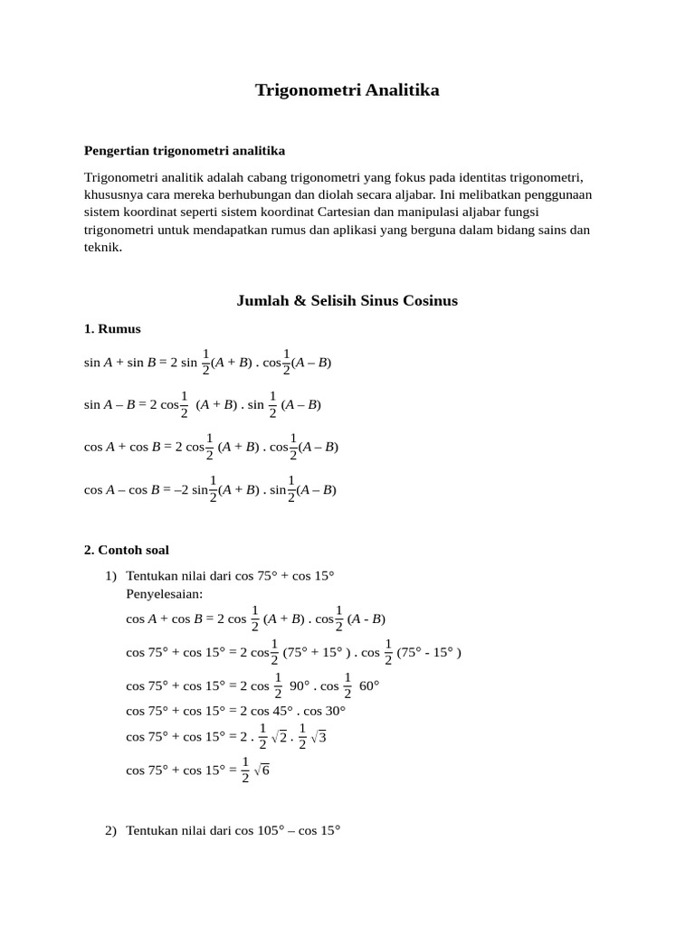 Sinus 135° dalam Trigonometri Analitika | PDF
