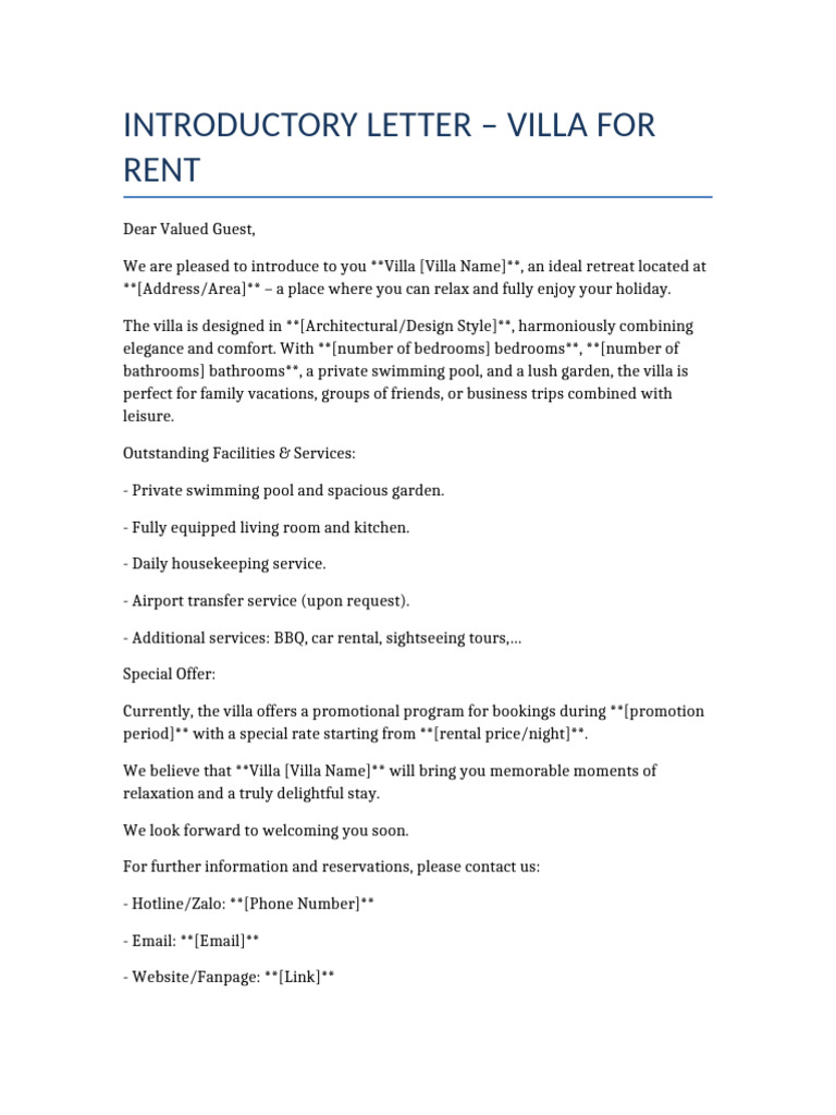 Introductory Letter Villa | PDF