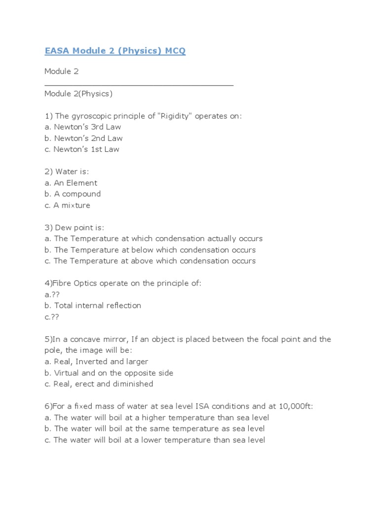 EASA Module 2 (Physics) MCQ | PDF | Viscosity | Temperature