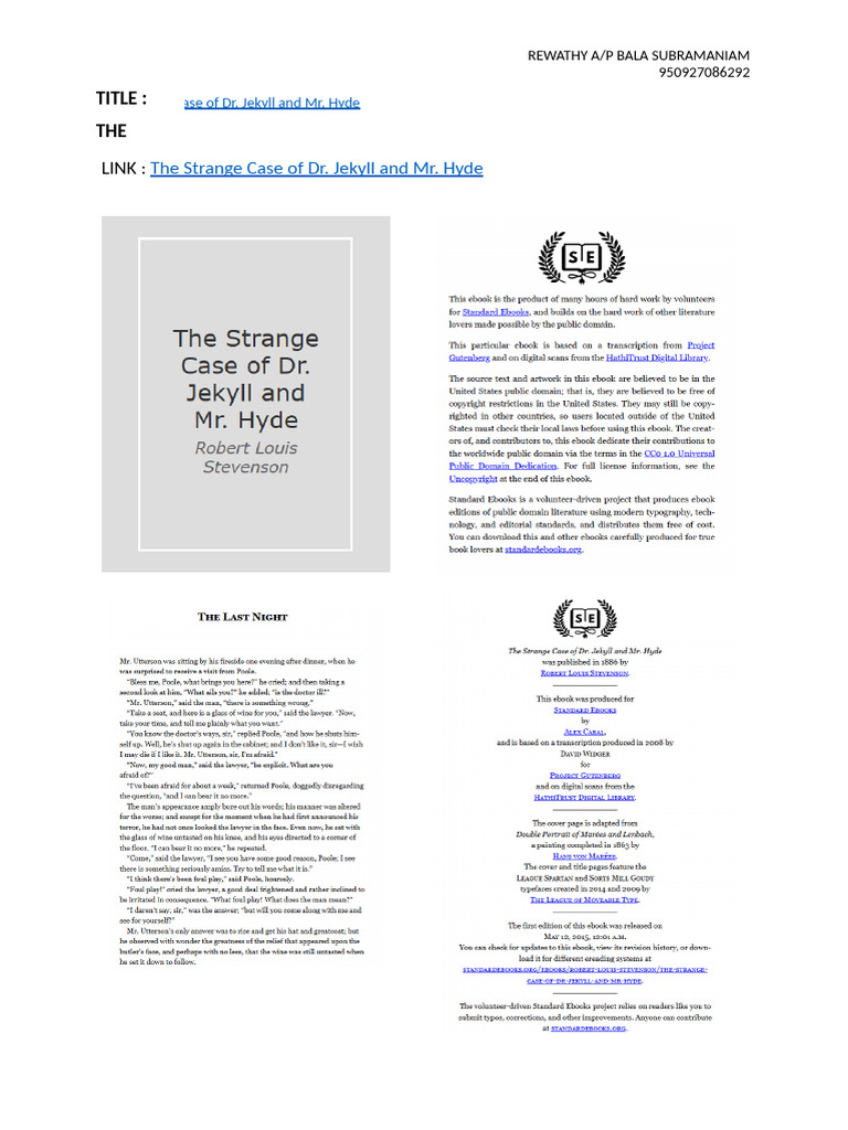 Book Review 1 the Strange Case of Dr. Jekyll and Mr. Hyde | PDF