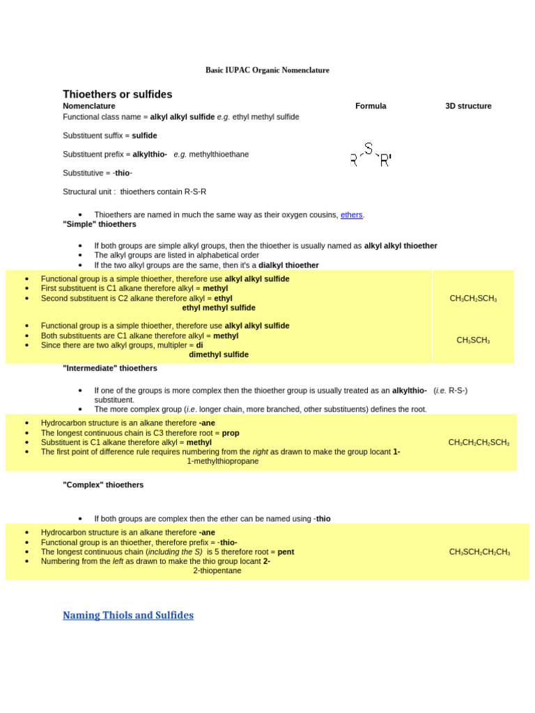IUPAC Nomenclature of Thiols and Thioethers | PDF | Functional Group ...