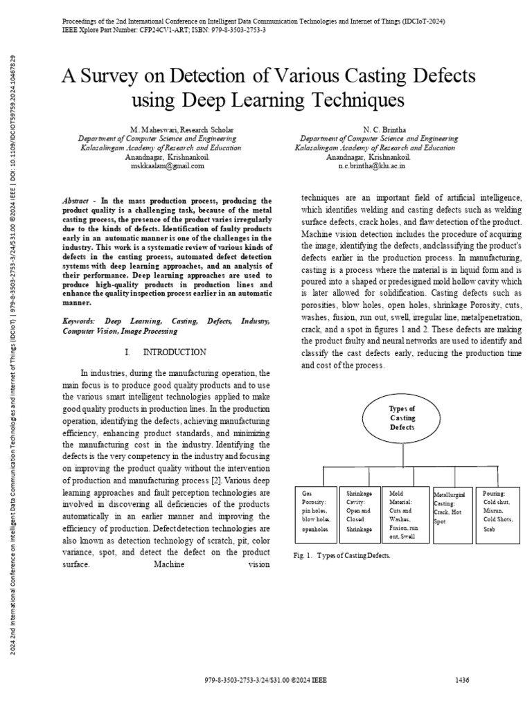 A Survey On Detection of Various Casting Defects Using Deep Learning Techniques | PDF | Computer ...