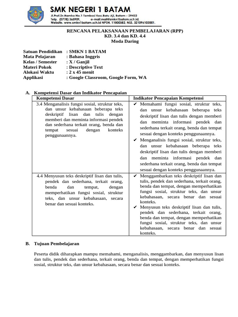 RPP-Descriptive Text | PDF