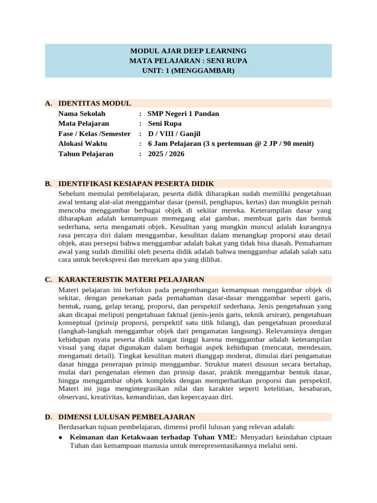 RPP Deep Learning Seni Rupa 1 | PDF