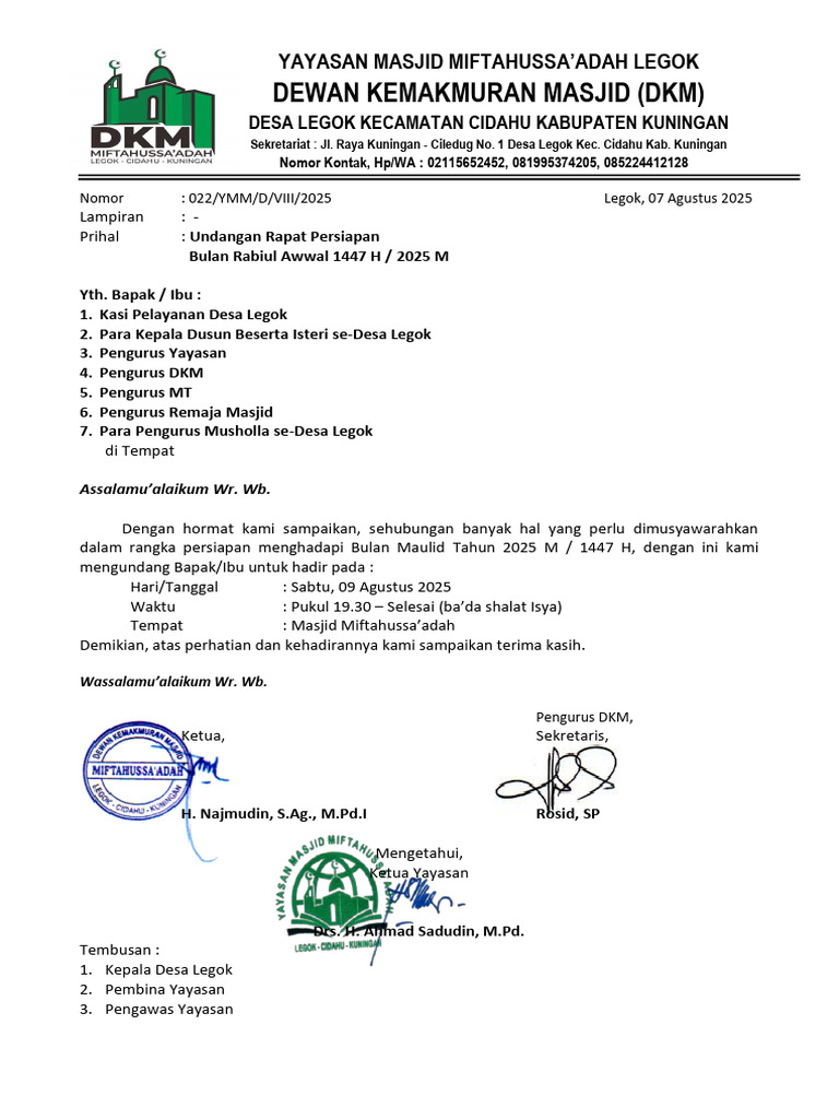 Undangan Rapat Persiapan Muludan 2025 | PDF