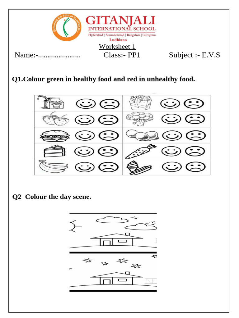 Nursery EVS Worksheet Activities | PDF