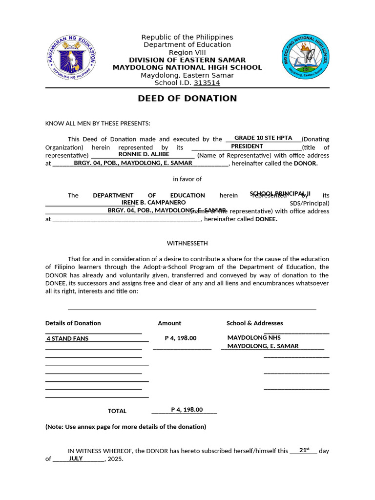 Deed of Donations 2024 - 032120 - 041535 | PDF | Civil Law (Common Law) | Natural Resources Law