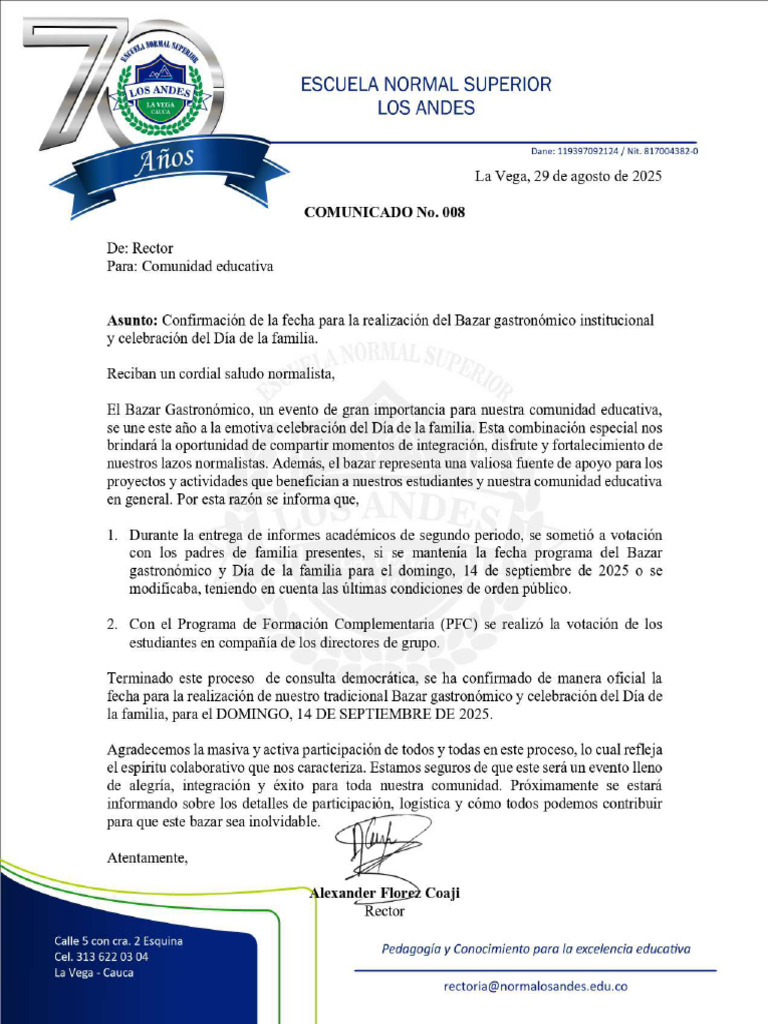 Comunicado 008 - Dia de La Familia y Bazar Gastronomico - 2025 | PDF