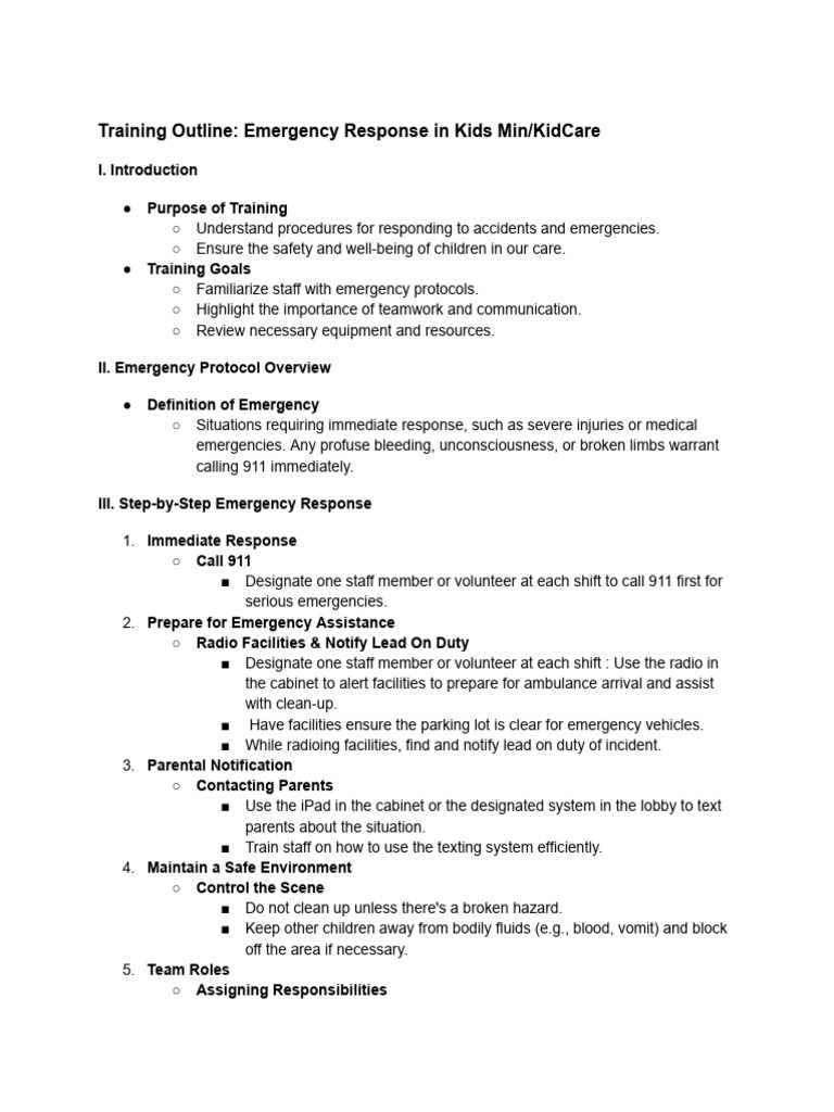 Training Outline_ Emergency Response in Kids Min_KidCare | PDF ...