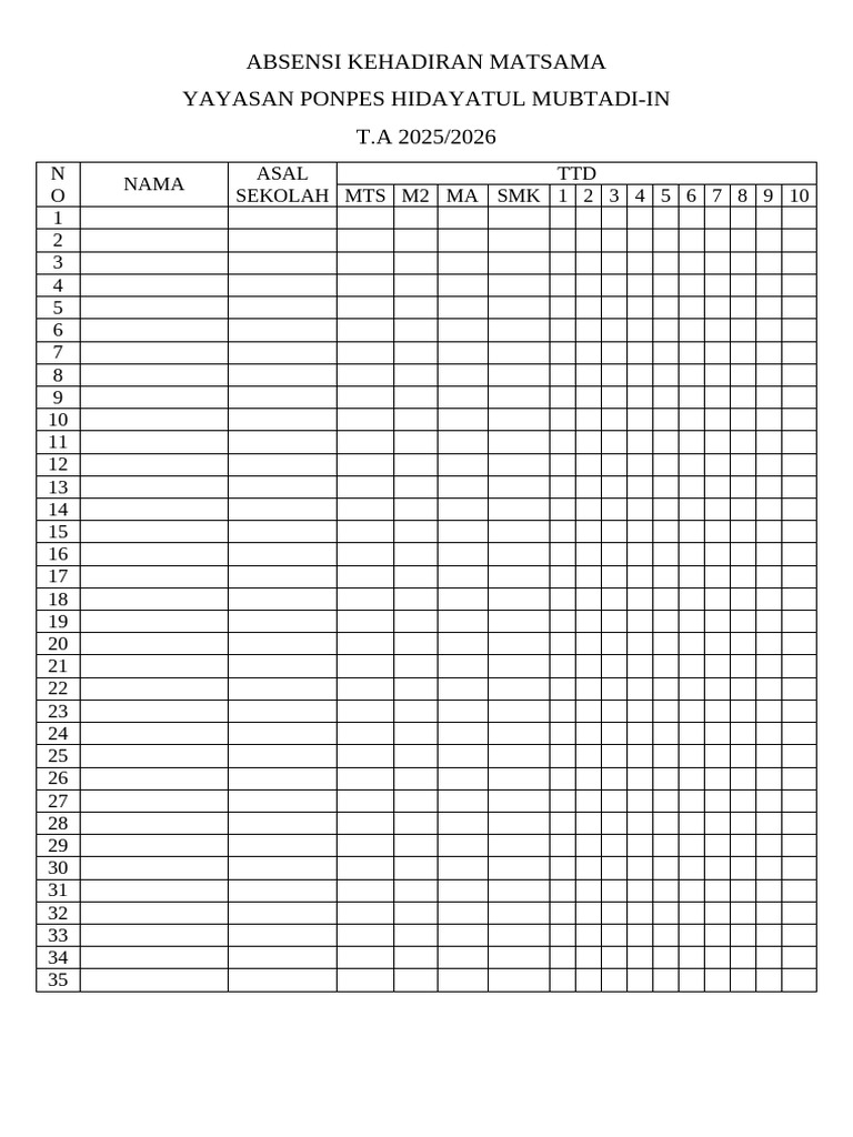 Absensi Kehadiran Matsama | PDF
